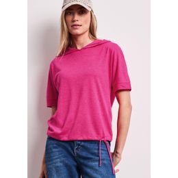T-Shirt Street One, Damen, Gr. 44, magenta dream, Stoff, 80% Polyester, 20% Viskose, unifarben, normal normal, ohne Ausschnitt, B&uuml;ndchen, Shirts T-Shirt, mit Kapuze