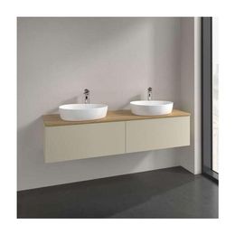 Villeroy & Boch Villeroy und Boch Antao Waschtisch-Unterschrank L39051HJ mit Beleuchtung, 2 Ausz&uuml;ge, 1600 x 360 x 500 mm, Front ohne Struktur, Silk Grey Matt Lacquer / Honey Oak