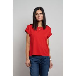Kurzarmshirt Seidel Moden "Otto exclusiv", Damen, Gr. 44, rot, Jersey, Obermaterial: 94% Viskose, 6% Elasthan, unifarben, normal h&uuml;ftbedeckend, Rundhals, mit Aufschlag, Shirts, Rundhals mit &Auml;rmelaufschlag -MADE IN GERMANY