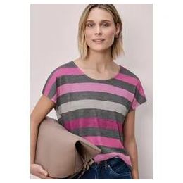 T-Shirt Street One, Damen, Gr. 40, espresso braun, Stoff, 80% Polyester, 20% Viskose, gestreift, normal normal, V-Ausschnitt, abgesteppt, Shirts T-Shirt, mit V-Ausschnitt