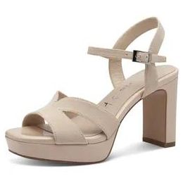 High-Heel-Sandalette Tamaris, Damen, Gr. 36, beige (creme), Ziegenveloursleder, unifarben, Schuhe, Blockabsatz, Sommerschuh, Abendschuh, mit ANTIshokk-Absatz