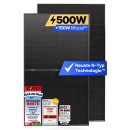 Solakon Solarmodul 500W, N-Type bifaziales monokristallines Glas-Glas Solarpanel, 40v Photovoltaik Solarmodule/Solar Module f&uuml;r Balkonkraftwerk/Solaranlage, Solar Panel f&uuml;r Photovoltaik Komplettanlage (1 Stk)