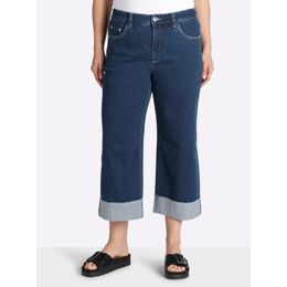 sheego Gro&szlig;e Gr&ouml;&szlig;en 7/8-Jeans mit breitem Saum-Umschlag, blue-stone-washed, Gr&ouml;&szlig;e 58 - Damen
