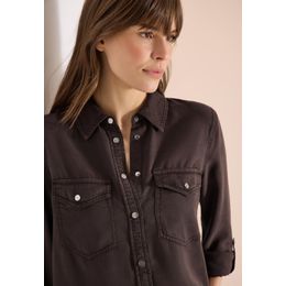 Hemdbluse Cecil, Damen, Gr. XXL (46), macchiato braun, Stoff, 100% Lyocell, unifarben, klassisch normal, V-Ausschnitt, B&uuml;ndchen, Blusen Hemdbluse, mit Turn-Up Funktion