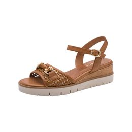 Keilsandalette Tamaris "Tamaris Sandalen Leder/Textil", Damen, Gr. 39, cognac, Leder, Textil, Schuhe