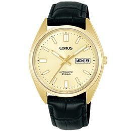 Automatikuhr Lorus "Classic Mechanical", schwarz, goldfarben, Armbanduhren, Herren, Automatikuhr, Armbanduhr, Damenuhr, Herrenuhr, Mechanische Uhr, Lederarmband, analog