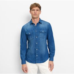 Jeanshemd OLYMP "Casual", Herren, Gr. L, N-Gr, n&uuml;rnbergerblau, Denim/Jeans, Obermaterial: 100% Baumwolle, unifarben, regular fit h&uuml;ftbedeckend, Rundhals, 1-Knopf-Manschette mit Schlitz,verstellbar, Hemden Jeanshemd, im Denim-Look, Kentkragen