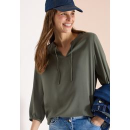 Langarmbluse Cecil, Damen, Gr. M (40), khaki, Stoff, 100% Viskose, unifarben, klassisch normal, Rundhals, elastischer Bund, Blusen, aus softer Viskose