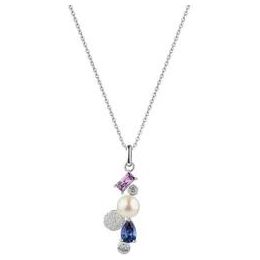 Kette mit Anh&auml;nger Firetti "Geschenk Silber 925 Halsschmuck Ankerkette Baguette Kreis Tropfen", silberfarben, lavendel, tanzanite, lila, kristallwei&szlig;, wei&szlig;, Halsketten, Damen, Perlen Silber 925 (Sterlingsilber), L: 45 B: 1,1mm, Perlen, Silber 925 (Sterlingsilber), mit Zirkonia (synth.) - mit S&uuml;&szlig;wasserzuchtperle, B:1,1mm