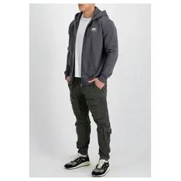 Kapuzensweatshirt Alpha Industries "Basic Zip Hoody SL", Herren, Gr. L, grau (vintage grau), angeraute Sweatware, Obermaterial: 80% Baumwolle, 20% Polyester, unifarben, regular fit h&uuml;ftlang, Rundhals, Rippb&uuml;ndchen, Sweatshirts