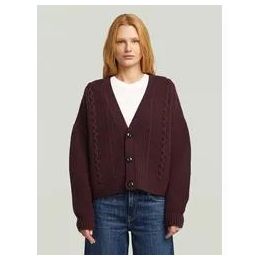G-Star Raw Cardigan G-STAR "Cable Cropped Cardi Knit", Herren, Gr. XL, maroon, Obermaterial: 100% Wolle, Strickjacken