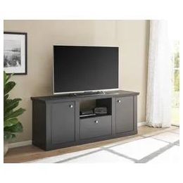 Lowboard Home Affaire "Lincoln, moderner TV-Schrank, schwarze Kommode, TV-Unterschrank", schwarz matt, B:158cm H:62cm T:42cm, FSC-zertifizierter Holzwerkstoff, Sideboards, Lowboard, edles Design, messingfarbene Knopfgriffe, in 2 Gr&ouml;&szlig;en verf&uuml;gbar