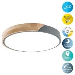 N&auml;ve N&Auml;VE LED Deckenleuchte "Borneo", grau, 1, &Oslash; 52cm H: 5,5cm, 1 Stk., Leuchten, Dimmbar per Fernbedienung (inkl.), CCT, Memory, Nachtlicht, Holzrand, LED Deckenleuchte