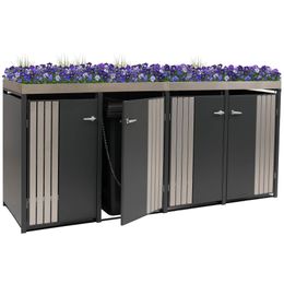 4er-M&uuml;lltonnenverkleidung MCW-O67, M&uuml;lltonnenbox mit Pflanzkasten, Metall 125x260x84cm 95kg ~ anthrazit Edelstahl