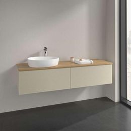 Villeroy & Boch Villeroy und Boch Antao Waschtisch-Unterschrank L37151HJ mit Beleuchtung, 2 Ausz&uuml;ge, 1600 x 360 x 500 mm, Front mit Struktur, Silk Grey Matt Lacquer / Honey Oak