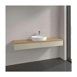 Villeroy & Boch Villeroy und Boch Antao Waschtisch-Unterschrank L14051HJ mit Beleuchtung, 2 Ausz&uuml;ge, 1600 x 190 x 500 mm, Front ohne Struktur, Silk Grey Matt Lacquer / Honey Oak