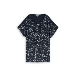 Tom Tailor Damen Plus Size - T-Shirt im Material-Mix, blau, Gepunktet, Gr. 52