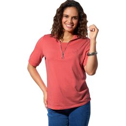 Damen Poloshirt mit 2-in-1-Optik koralle, Gr&ouml;&szlig;e 48