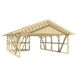 Skan Holz Doppelcarport SKANHOLZ "Schwarzwald", beige (natur), B/H/T: 684cm x 220cm x 772cm, Carports, mit Abstellraum 1, mit Dachlattung