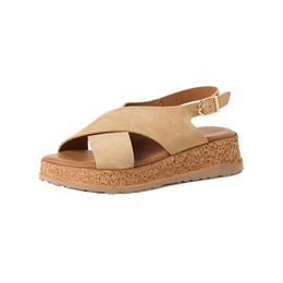 Keilsandalette Tamaris "Tamaris Sandalen Veloursleder", Damen, Gr. 37, beige, Veloursleder, Schuhe