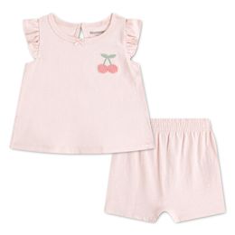 Bluse & Shorts HUGGIES BABYWEAR "HUGG 2PC SETS", M&auml;dchen, Gr. 2 (62), english pink, Web, Obermaterial: 100% Baumwolle, bestickt, unifarben, KOB Set-Artikel, mit Stickerei