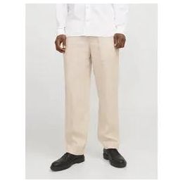 Jack & Jones Chinohose JACK & JONES "JPSTKARL LAWRENCE LINEN CHINO SN", Damen, Gr. S, N-Gr, beige (silber lining), Web, Obermaterial: 100% Leinen, unifarben, relaxed fit lang, Hosen Chinohose, Leinen, locker geschnitten