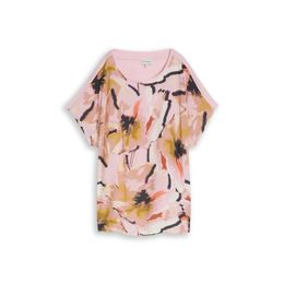 Tom Tailor Damen Plus Size - T-Shirt im Material-Mix, rosa, Gebl&uuml;mt, Gr. 50
