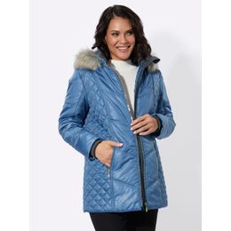 WITT Damen Steppjacke mit Kapuze mit Pelz-Imitat, mittelblau, Gr&ouml;&szlig;e 40