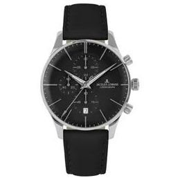 Chronograph Jacques Lemans "London", schwarz (schwarz, schwarz), Armbanduhren, Damen, Chronograph, Quarzuhr, Armbanduhr, Herrenuhr, Lederarmband, Stoppfunktion, Datum