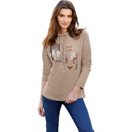 Damen Sweatshirt mit Leo- und Folien-Print beige-schoko, Gr&ouml;&szlig;e 56