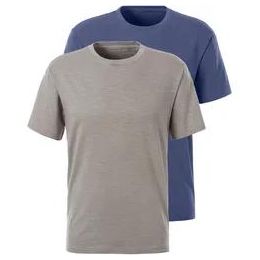 T-Shirt John Devin "mit Slub-Garn Struktur", Herren, Gr. S (44/46), blau (blau, grau), Slub, Obermaterial: 100% Baumwolle, meliert, bequem, Rundhals, abgesteppte Kante, Shirts T-Shirt, aus leichter, strukturierter Baumwollqualit&auml;t - im 2er-Sparpack