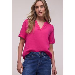 Kurzarmbluse Street One, Damen, Gr. 34, magenta dream, Web, 100% Baumwolle, unifarben, normal normal, Rundhals, B&uuml;ndchen, Blusen, aus reiner Baumwolle