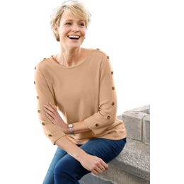 Damen 3/4 Arm-Pullover mit Zierknopfleiste camel, Gr&ouml;&szlig;e 46