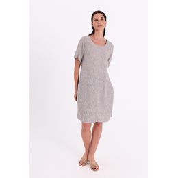 Midikleid Freequent "FQLAVA-DRESS", Damen, Gr. L, N-Gr, coffee bean with star off, wei&szlig;, Web, Obermaterial: 55% Leinen, 45% Viskose, gestreift, gerade kniefrei, Rundhals, Kleider Midikleid, gestreift, figurumspielend