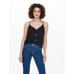 Tr&auml;gertop Only "ONLNELLY LIFE BUTTON SINGLET SOLID NOOS", Damen, Gr. 34, schwarz, Web, Obermaterial: 100% Viskose, unifarben, regular fit normal, V-Ausschnitt, Tops Tr&auml;gertop
