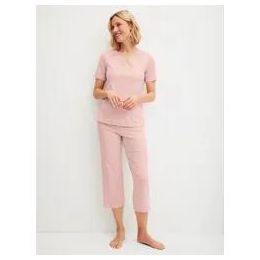 Capri-Pyjama Calida "Elegant Dreams", Damen, Gr. M (44/46), peach rose, Single Jersey, Obermaterial: 95% Modal (TENCELTM), 5% sonstige Fasern, bequem 7/8-L&auml;nge, V-Ausschnitt, Homewear-Sets, aus weicher Single-Jersey-Qualit&auml;t, 7/8-Hose, Spitze, Kurzarm