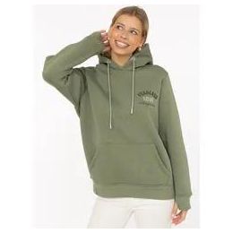 Hoodie Zwillingsherz "Wings", Damen, Gr. S/M, olive, Sweatware, Obermaterial: 50% Baumwolle, 50% Polyester, comfort fit Po-bedeckend, ohne Ausschnitt, angesetztes B&uuml;ndchen mit Daumenl&ouml;chern, Sweatshirts Hoodie, glamour&ouml;se Stickerei mit Fl&uuml;geln, Pailletten, gl&auml;nzende Kordel