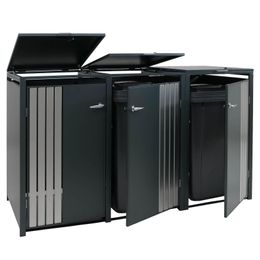 3er-M&uuml;lltonnenverkleidung MCW-O67, M&uuml;lltonnenbox mit Deckel, Metall 122x200x84cm 83kg ~ anthrazit Edelstahl