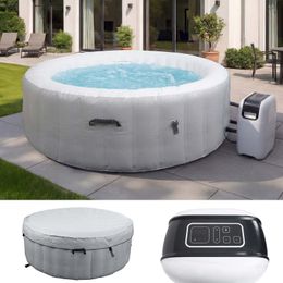 Whirlpool MCW-N97, 4 Personen, In-/Outdoor heizbar aufblasbar Pumpe PVC laminiert, rund &Oslash; 180cm ~ grau-wei&szlig;