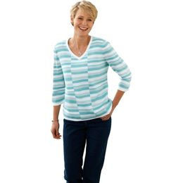 Damen 3/4-Arm-Pullover mit Streifen-Muster salbei-kalkmint-gemustert, Gr&ouml;&szlig;e 50