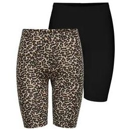 Radlerhose Only "ONLLIVE &ndash; Bikershorts im Doppelpack mit elastischem Bund", Damen, Gr. XL (42), N-Gr, schwarz (schwarz pack:gingerroot tikkie leo), Jersey, Obermaterial: 95% Baumwolle, 5% Elasthan, bedruckt, unifarben, slim fit, Hosen Radlerhose, modisch, Jersey, slim fit, Baumwollmischung