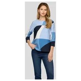 3/4-Arm-Shirt Rabe, Damen, Gr. 48, blau (hellblau), Web, Obermaterial: 76% Baumwolle, 16% Polyester, 8% Elasthan, Glitzermuster, bedruckt, regular fit h&uuml;ftbedeckend, Rundhals, gerader Abschluss, Shirts 3/4-Arm-Shirt, Sommershirt mit All-Over Print und Gflitzersteinen