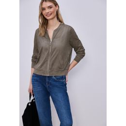 Blouson Street One, Damen, Gr. 42, schwarz beige, Web, Obermaterial: 100% Polyester. Futter: 100% Polyester, Mesh, unifarben, regular fit normal, Rundhals, Rippb&uuml;ndchen, Jacken Blouson, mit Rippb&uuml;ndchen