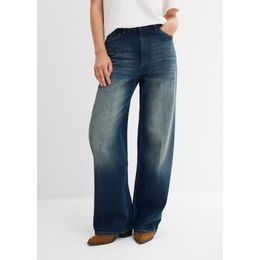 bonprix Loose Straight-Jeans High Waist Low Stretch, blau, Gr.38, Gerade Straight Jeans mit lockerem Bein, 99% Baumwolle