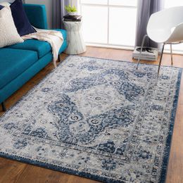 Teppich LIVABLISS "VIENNA", grau, B:200cm H:10mm L:275cm, Kunstfaser, Polyester, Teppiche, Teppich, Boho Kurzflor Orientteppich, Wohnzimmer, Schlafzimmer, Blau