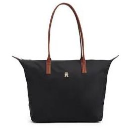 Tragetasche Tommy Hilfiger "POPETTE TOTE", Damen, Gr. B/H/T: 44cm x 32cm x 14cm, schwarz, Leder, Nylon, Taschen, Damen Handtasche, Schultertasche mit kontrastfarbigen Henkeln