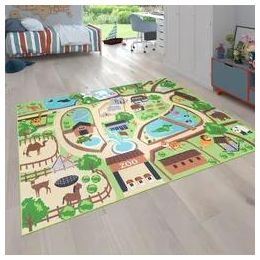 Kinderteppich Paco Home "Bino 563", beige, B:80cm H:4mm L:150cm, Polyester, Teppiche, Kinderteppich, Kurzflor, Stra&szlig;en-Spiel-Teppich, Motiv Zoo, Kinderzimmer