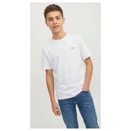 Jack & Jones T-Shirt JACK & JONES JUNIOR "JJCOLLEGE LOGO TEE SS CN 2PK MP JNR", Jungen, Gr. 140, mineral blau pack:mineral blau, hellwei&szlig;, Single Jersey, Obermaterial: 100% Baumwolle, bedruckt, normal normal, Rundhals, Shirts T-Shirt