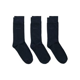 Basicsocken Gant "SOFT COTTON SOCKS 3-PACK", Herren, Gr. 43-44, blau (marine), Baumwollmischung, unifarben, elastisch, Socken, mit Logodruck am Kn&ouml;chel