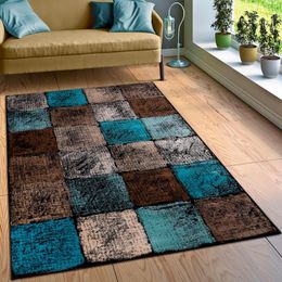 Paco Home Teppich &raquo;Metro 155&laquo; rechteckig 12 mm H&ouml;he Kurzflor, modernes Karo-Muster, ideal im Wohnzimmer & Schlafzimmer braun Polypropylen B : 80cm 1 Stk., 12mm,
